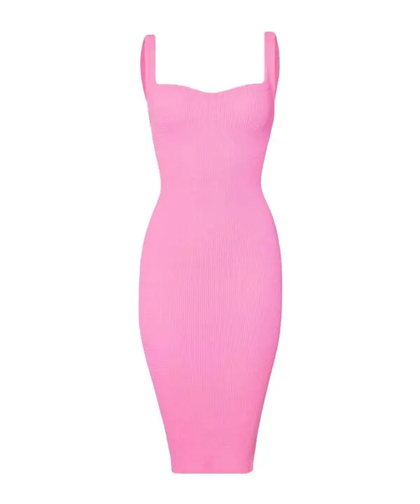 Hunza G Square-neck Textured Midi Fitted Dress