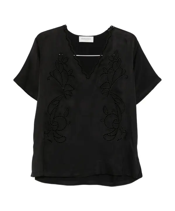 ERMANNO FIRENZE Floral-embroidery V-neck Top