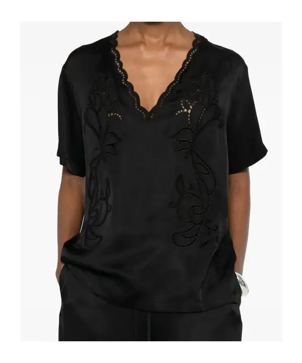 ERMANNO FIRENZE Floral-embroidery V-neck Top