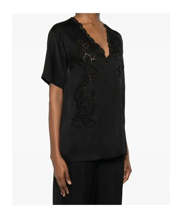 ERMANNO FIRENZE Floral-embroidery V-neck Top