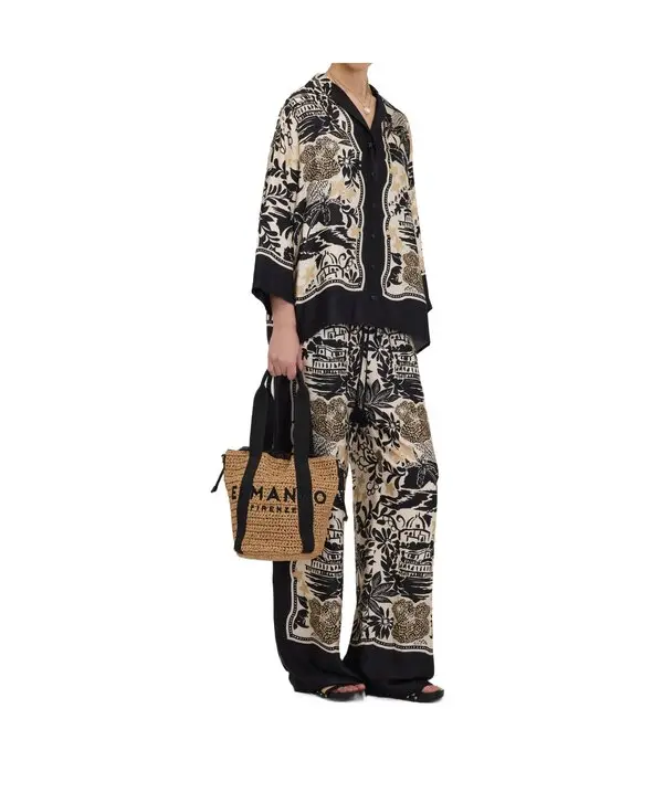 ERMANNO FIRENZE Graphic-print Drawstring Palazzo Trousers