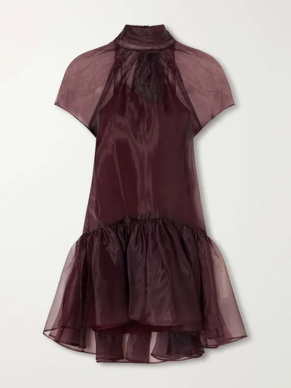 Simkhai Bow-detailed Organza Mini Dress - Burgundy