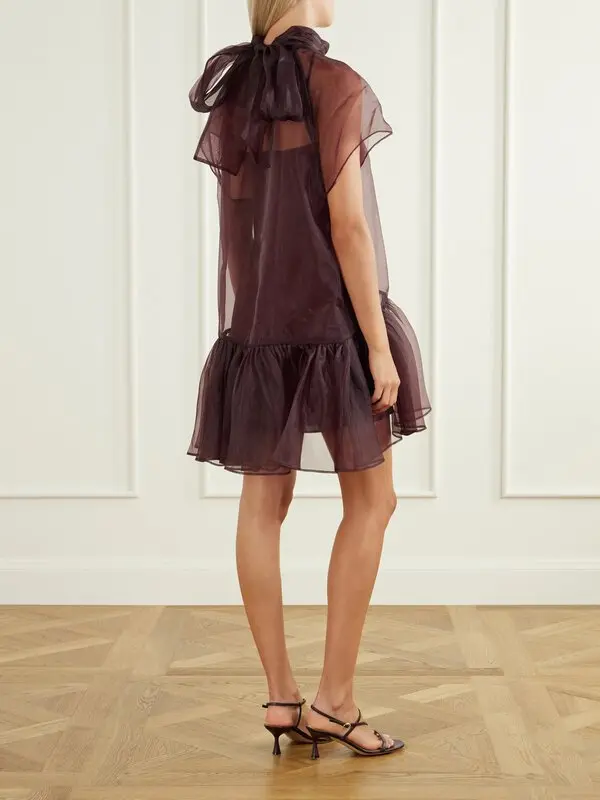 Simkhai Bow-detailed Organza Mini Dress - Burgundy