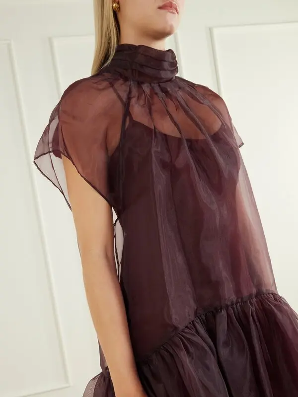 Simkhai Bow-detailed Organza Mini Dress - Burgundy