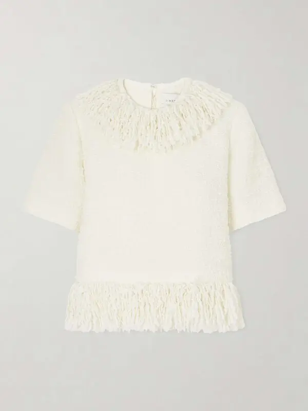 LIBEROWE Fringed Wool-blend Tweed Top - Cream