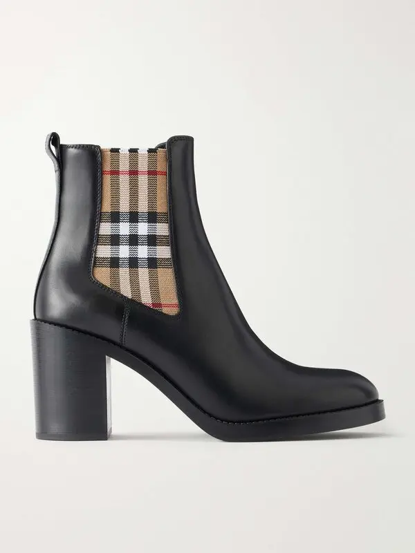 Burberry 70 Check-trimmed Leather Boots - Black