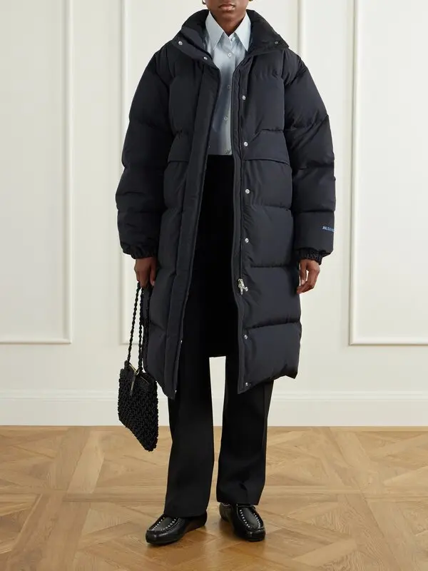 JIL SANDER Logo-appliquéd Quilted Shell Down Coat - Black