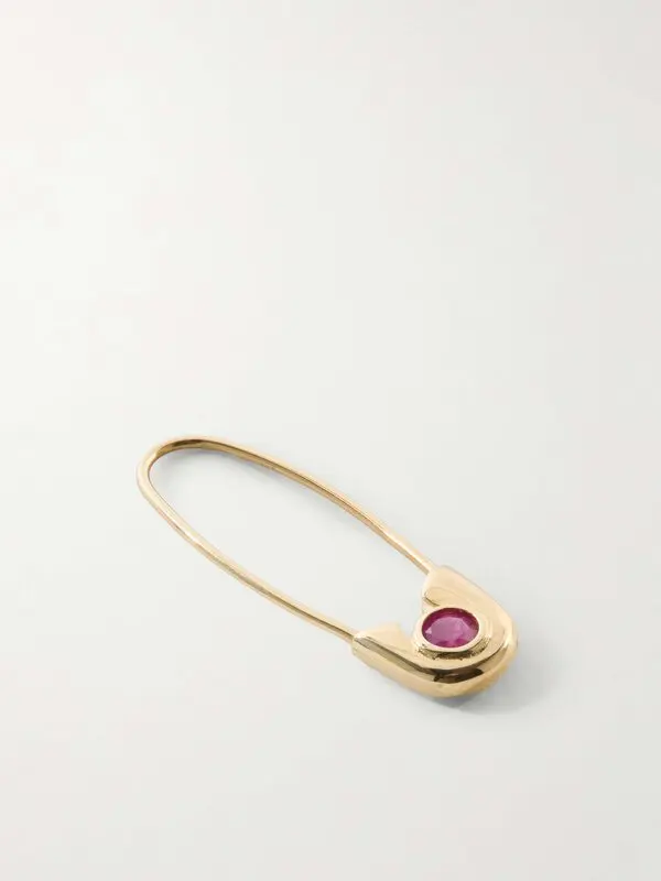 LOREN STEWART 14-karat Yellow And Ruby Safety Pin Earring