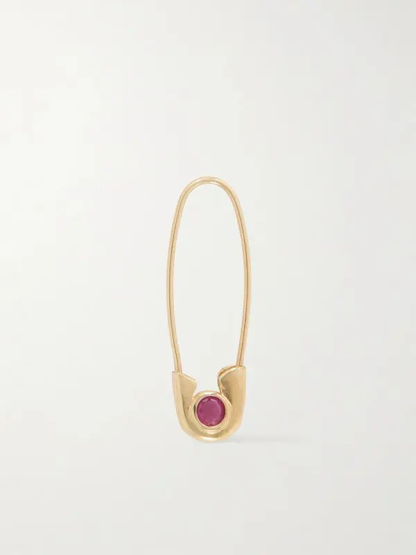 LOREN STEWART 14-karat Yellow And Ruby Safety Pin Earring - Gold