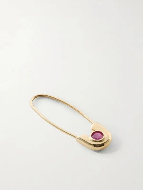 LOREN STEWART 14-karat Yellow And Ruby Safety Pin Earring