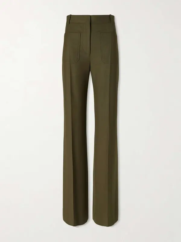 Victoria Beckham Stretch Wool-blend High-waist Flared Pants - Green