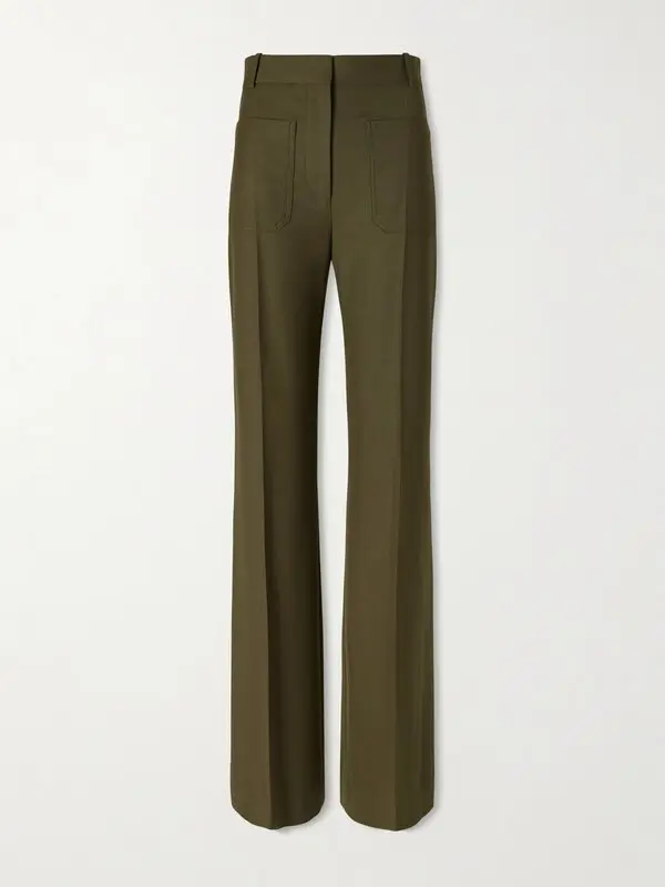 Victoria Beckham Stretch Wool-blend High-waist Flared Pants - Green