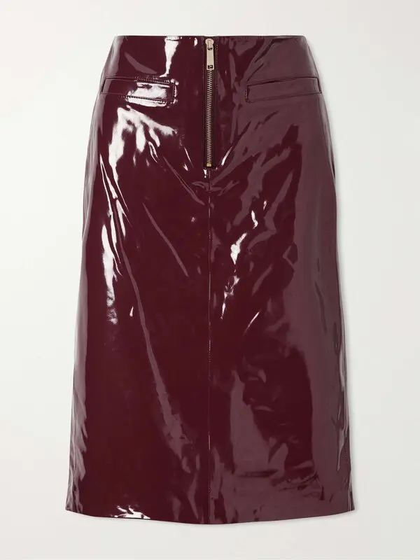 SELF-PORTRAIT Vinyl-effect Midi Skirt - Burgundy