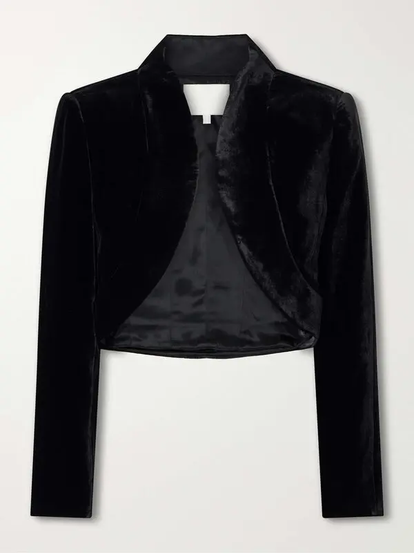Costarellos Elvie Cropped Velvet Jacket - Black