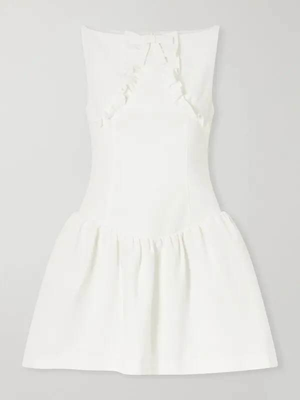 SHUSHU/TONG Bow-detail Ruffled Gathered Cady Mini Dress - White