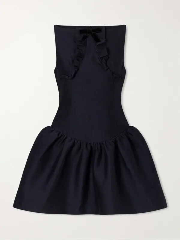 SHUSHU/TONG Bow-detail Ruffled Gathered Cady Mini Dress - Navy