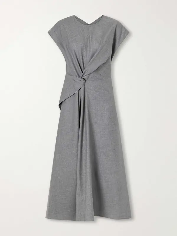 Victoria Beckham Aria Gathered Wool Midi Dress - Gray