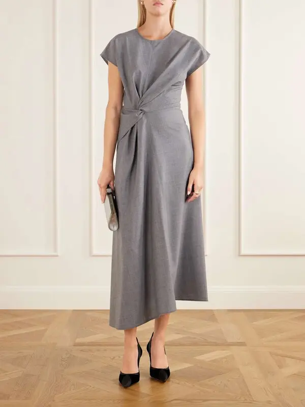 Victoria Beckham Aria Gathered Wool Midi Dress