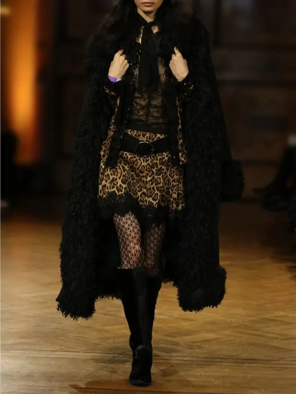 Anna Sui Belted Plush-trimmed Woven Coat