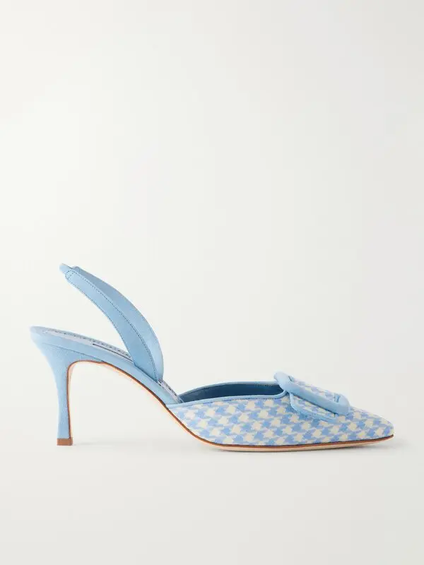 Manolo Blahnik Mayslibi 70 Suede-trimmed Houndstooth Slingback Pumps