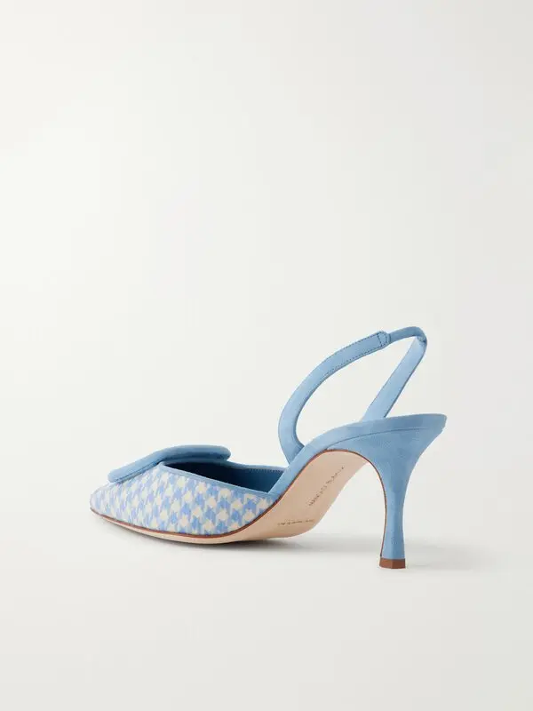 Manolo Blahnik Mayslibi 70 Suede-trimmed Houndstooth Slingback Pumps