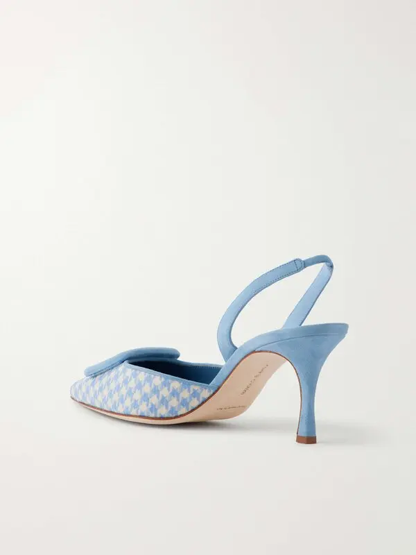 Manolo Blahnik Mayslibi 70 Suede-trimmed Houndstooth Slingback Pumps