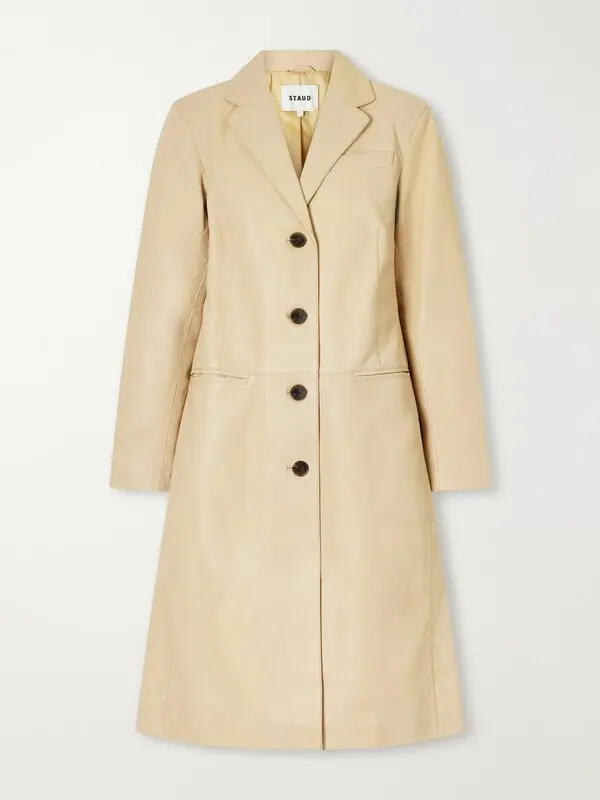 Staud Wyatt Leather Coat - Neutrals