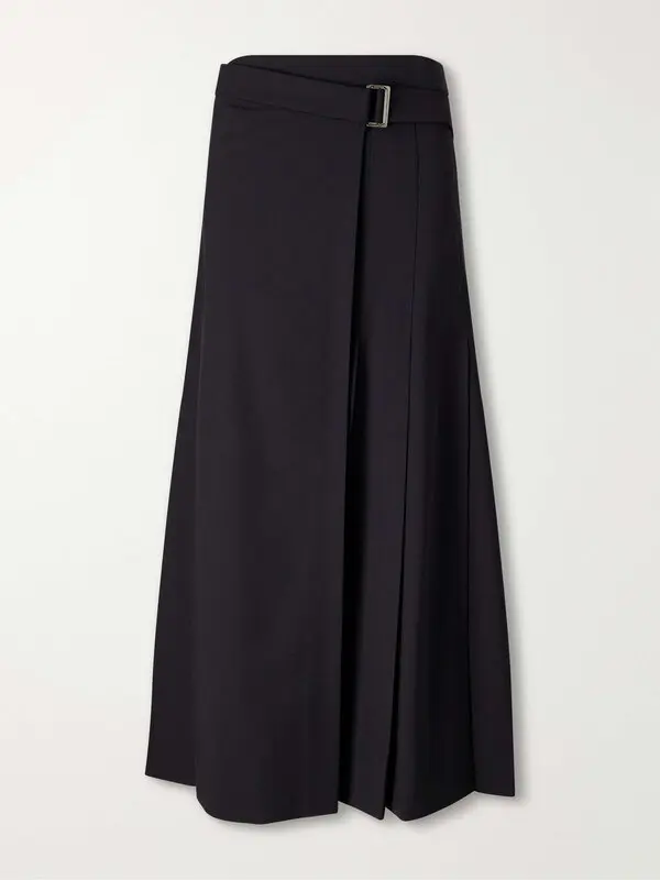 Brunello Cucinelli Pleated Wool-blend Wrap Midi Skirt