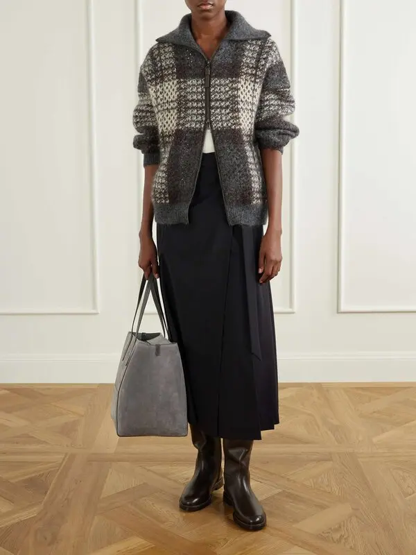 Brunello Cucinelli Pleated Wool-blend Wrap Midi Skirt