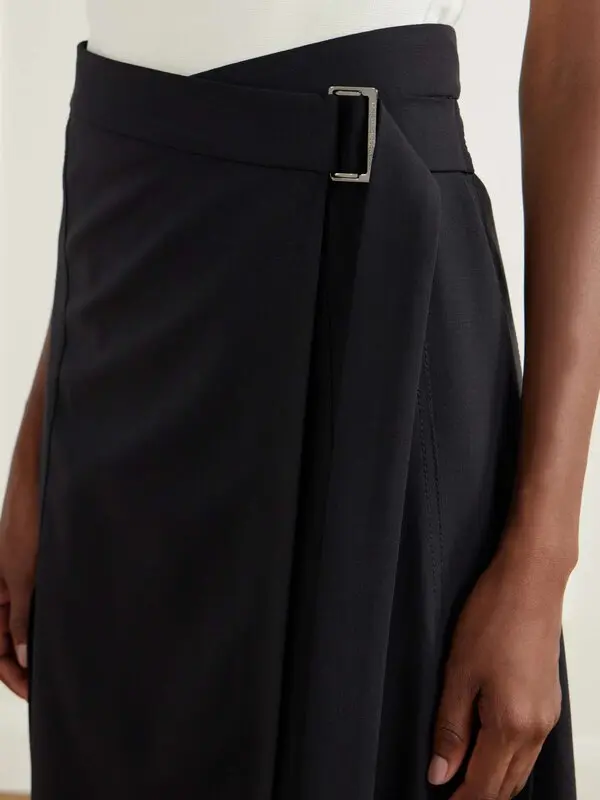 Brunello Cucinelli Pleated Wool-blend Wrap Midi Skirt