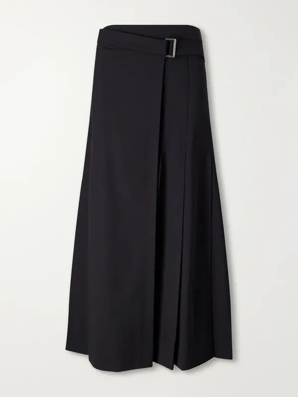 Brunello Cucinelli Pleated Wool-blend Wrap Midi Skirt - Black