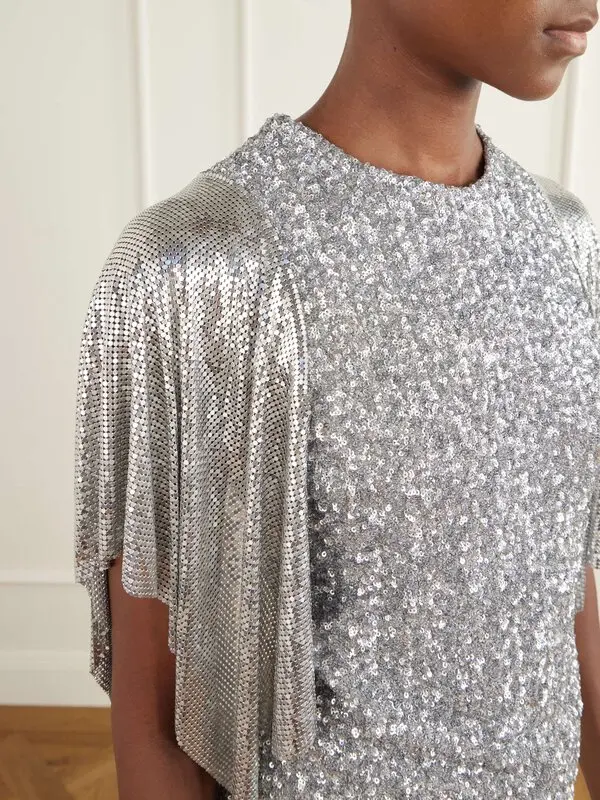 Rabanne Chainmail-trimmed Sequined Mesh Blouse