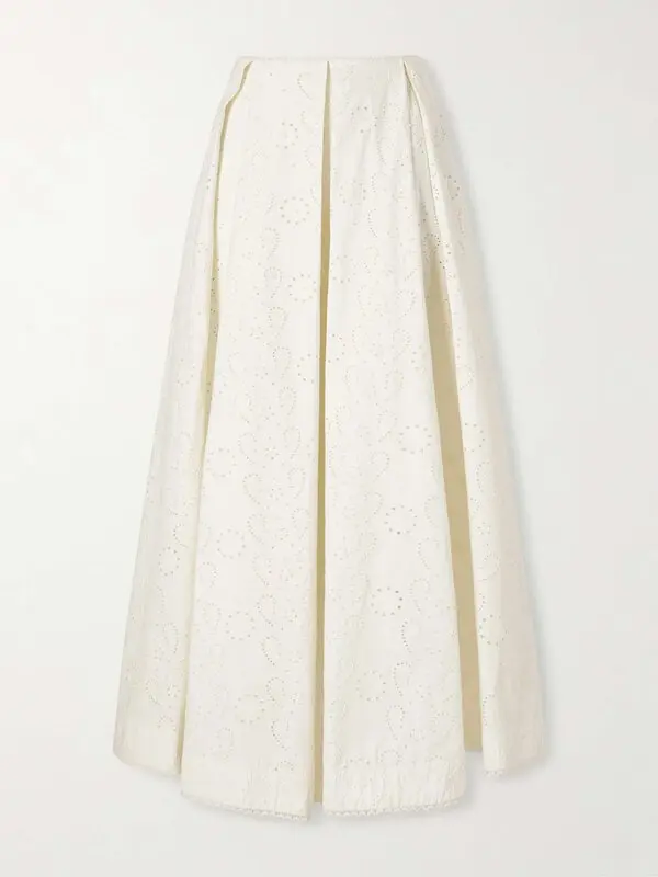 Agua Bendita Delta Playa Broderie Anglaise Cotton Midi Skirt - Cream