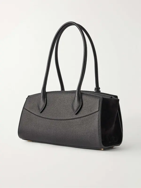 FERRAGAMO Studio East West Suede-trimmed Textured-leather Shoulder Bag