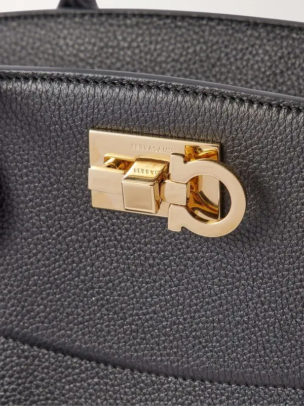 FERRAGAMO Studio East West Suede-trimmed Textured-leather Shoulder Bag