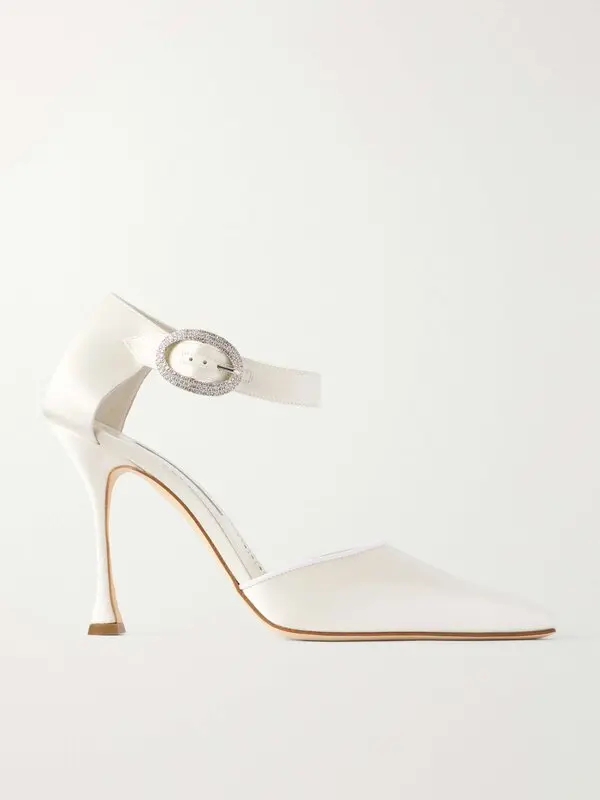 Manolo Blahnik Zutonplan 105 Crystal-embellished Satin Pumps - Ivory