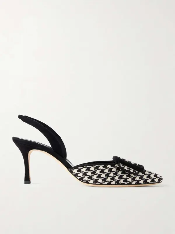 Manolo Blahnik Mayslibi 70 Suede-trimmed Houndstooth Slingback Pumps - Black