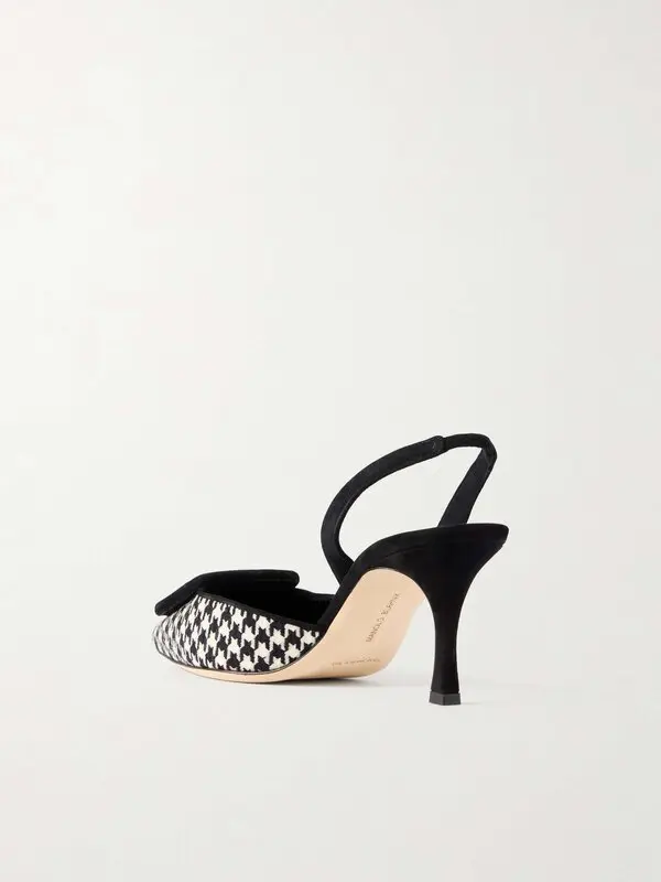 Manolo Blahnik Mayslibi 70 Suede-trimmed Houndstooth Slingback Pumps