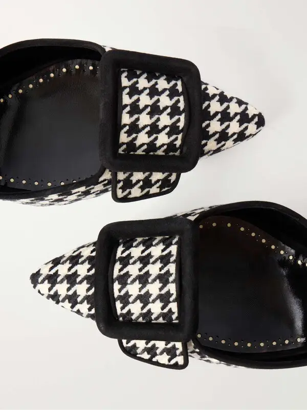 Manolo Blahnik Mayslibi 70 Suede-trimmed Houndstooth Slingback Pumps