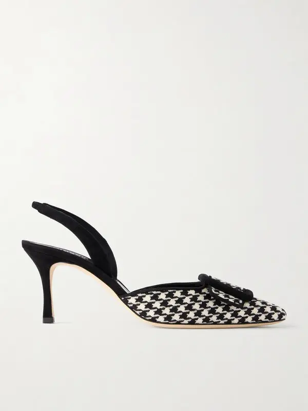 Manolo Blahnik Mayslibi 70 Suede-trimmed Houndstooth Slingback Pumps - Black
