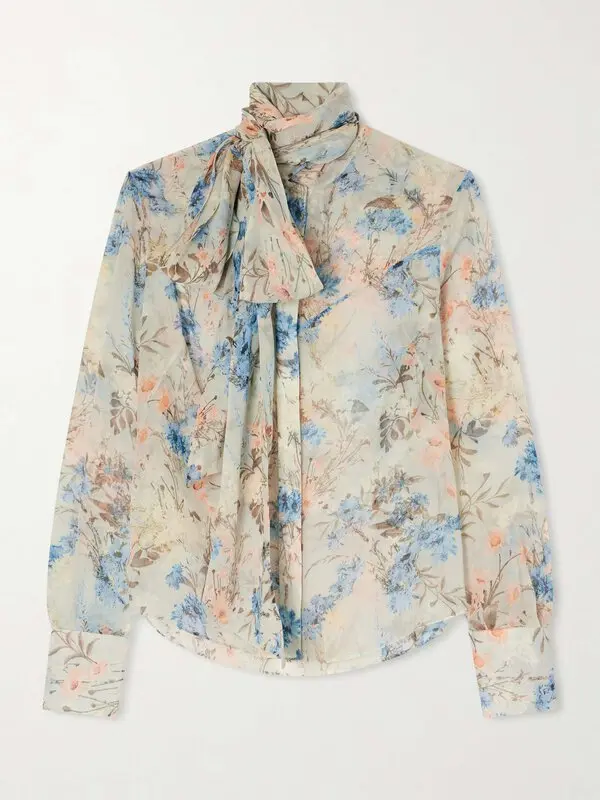 Alexander McQueen Pussy-bow Floral-print Silk-chiffon Blouse