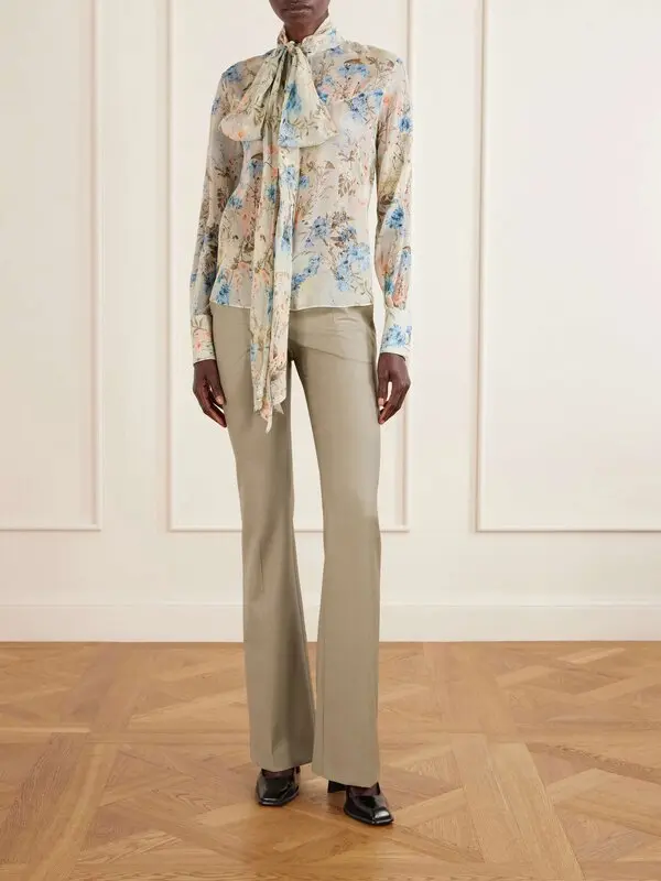Alexander McQueen Pussy-bow Floral-print Silk-chiffon Blouse