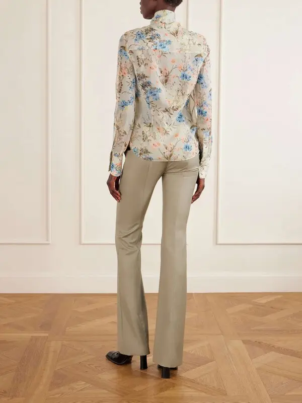Alexander McQueen Pussy-bow Floral-print Silk-chiffon Blouse