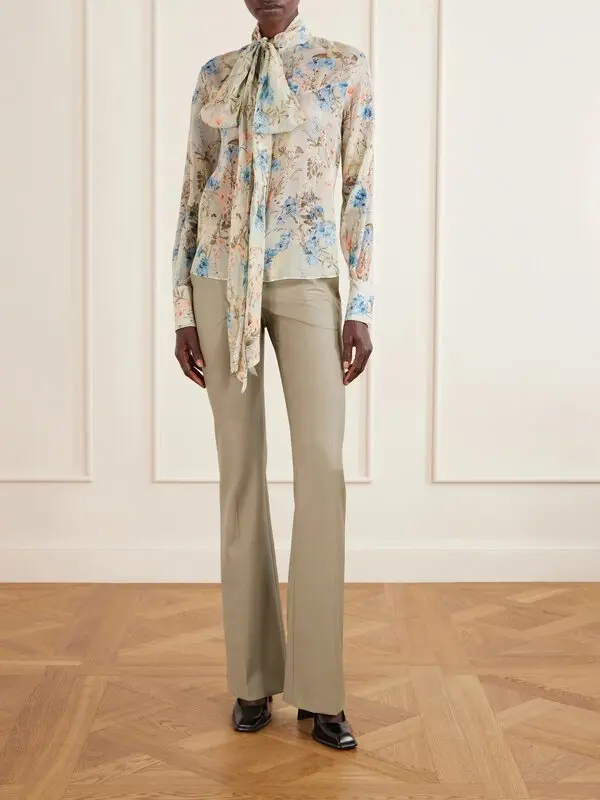 Alexander McQueen Pussy-bow Floral-print Silk-chiffon Blouse - Green