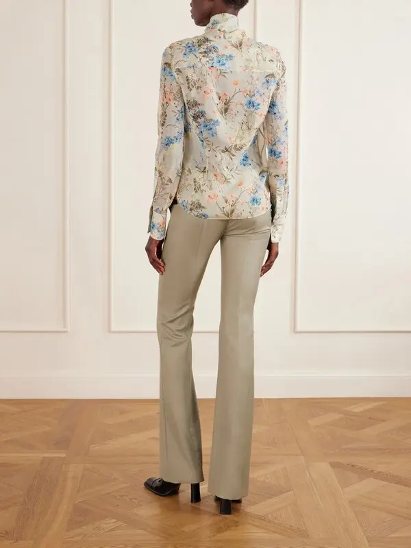 Alexander McQueen Pussy-bow Floral-print Silk-chiffon Blouse - Green