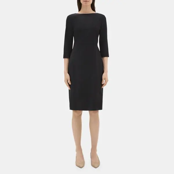 Theory Long-sleeve Sheath Dress In Sevona Stretch Wool - Black