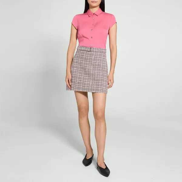 Theory Tweed Belted Mini Skirt In Cotton-blend - Pink Multi
