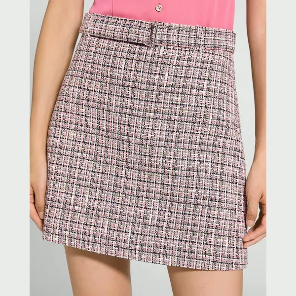 Theory Tweed Belted Mini Skirt In Cotton-blend