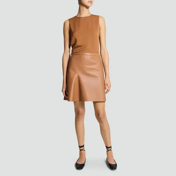 Theory Asymmetrical Mini Skirt In Sleek Leather