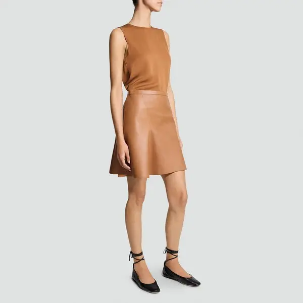 Theory Asymmetrical Mini Skirt In Sleek Leather